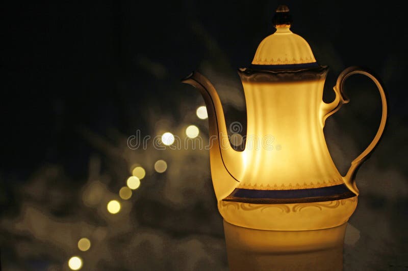 Light Object, Porcelain Coffee Pot in the Night. Stock Image - Image of ...