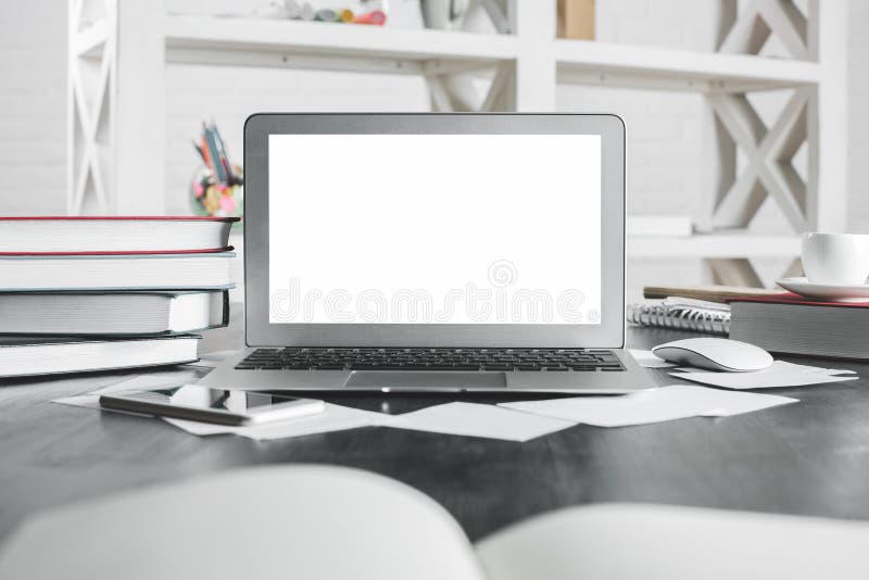 Light Office Desktop with Clean Laptop Screen Stock Image - Image of ...