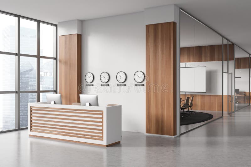 Light Office Interior with Reception and Conference Area. Mockup ...