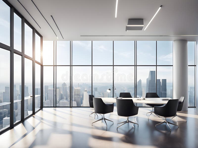 Light Office with Panoramic Windows. Generative AI Stock Illustration ...