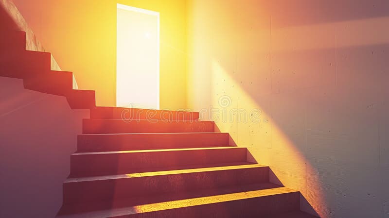 Light through Open Door at Top of Stairs Stock Illustration ...