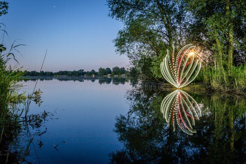 Light-painting Effect by Side of Lake Stock Image - Image of scenic ...