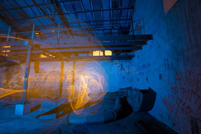 Light painting old factory stock photo. Image of glowing - 90492130