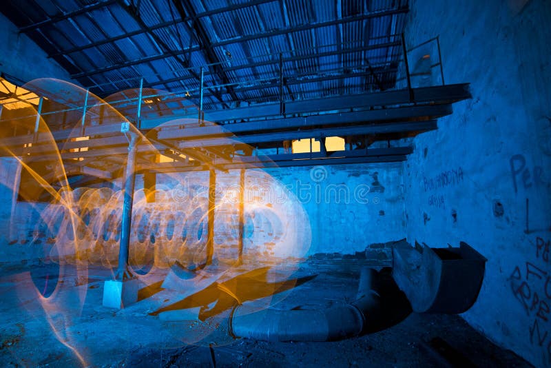 Light painting old factory stock image. Image of flaming - 90492141