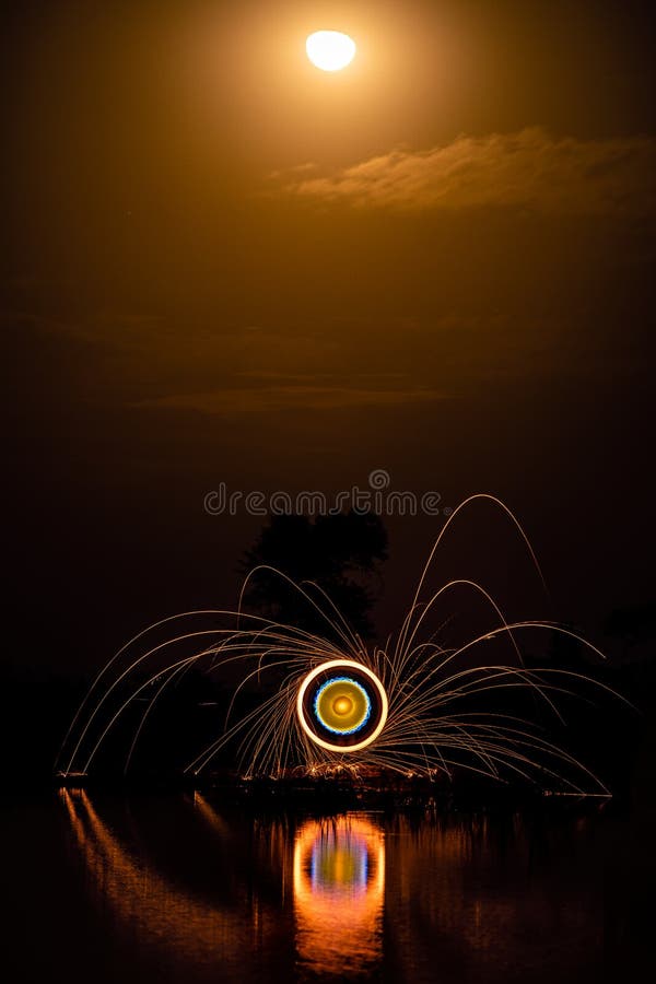 Light Painting Reflection in Water Stock Photo - Image of effects ...