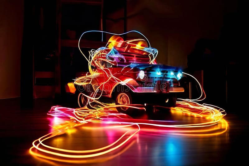 Light Painting with Toys Light Trails Created by Moving Toys in Stock ...
