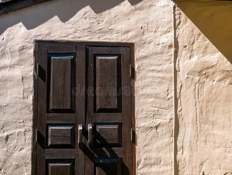 Light Passes through the Wooden of White Plaster Wall and Wooden Window ...