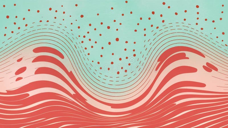 Light Pastel Abstract Waves with Soft Red Dots on a Mint Stock Illustration - Illustration of ...