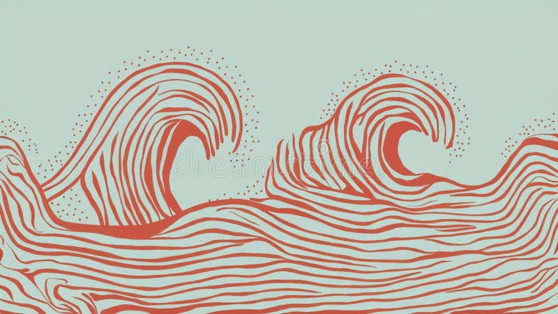 Light Pastel Abstract Waves with Soft Red Dots on a Mint Background Stock Illustration ...