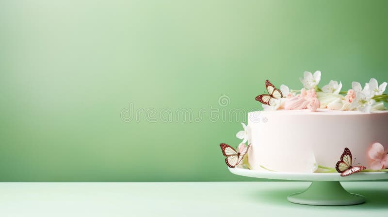 Light Peach Cream Cake Decorated with Sugar Butterflies Figures on ...