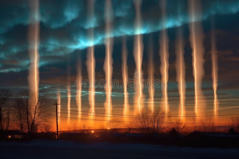 Light Pillars Creating Mesmerizing Patterns in Clouds Stock Image ...