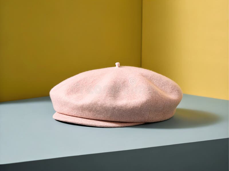Light Pink Beret on Grayish Yellow Background Stock Illustration ...