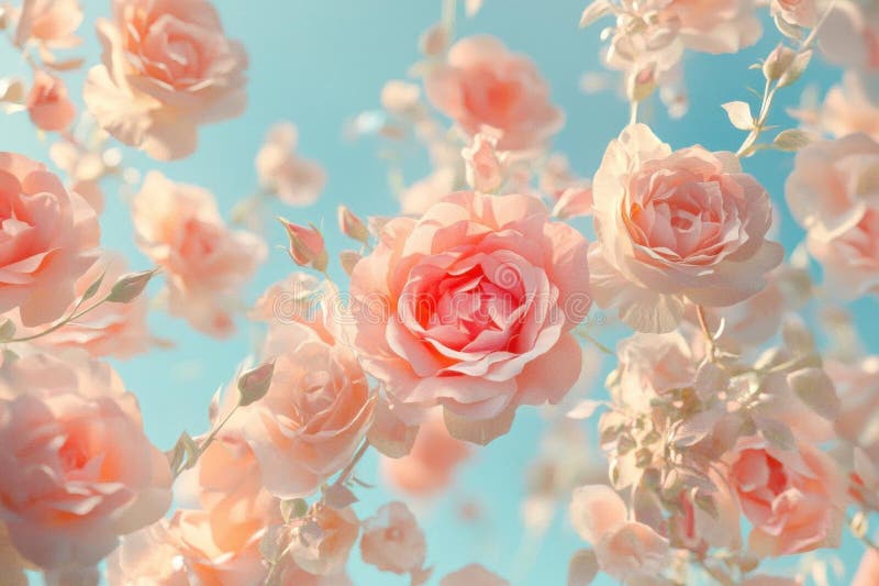 Light Pink Roses Bloom with Sky Background for Spring Flowers Concept ...