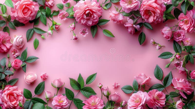 Light Pink Roses Frame on a Pink Background Stock Illustration ...