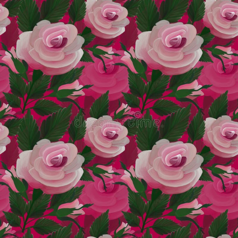 Light Pink Roses Seamless Pattern Stock Illustration - Illustration of ...
