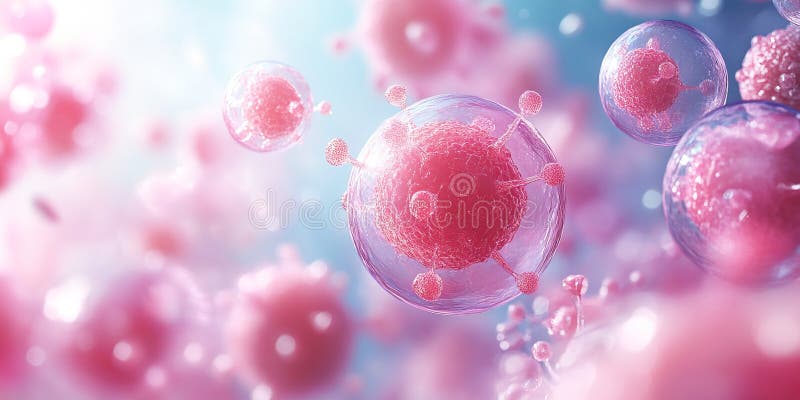 Light Pink Sperm Reproduction Cells Observed Under a Microscope in ...