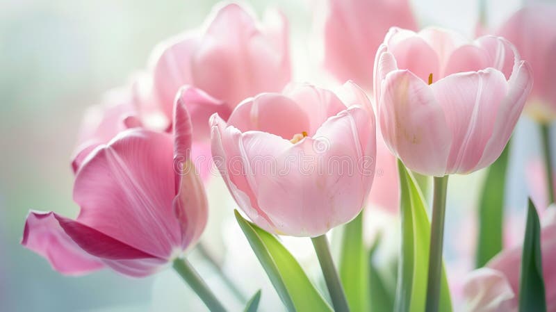 Light Pink Tulip Bouquet on a Plain Background Shot with Soft Light and ...