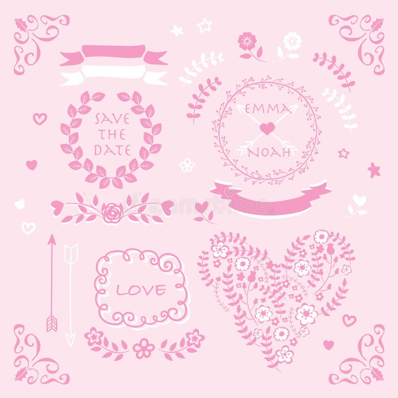 Light Pink Vector Wedding Invitation Design Element Set Stock Vector ...