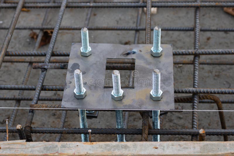Light Pole Base and Anchor Bolts in Concrete Base Stock Image - Image ...