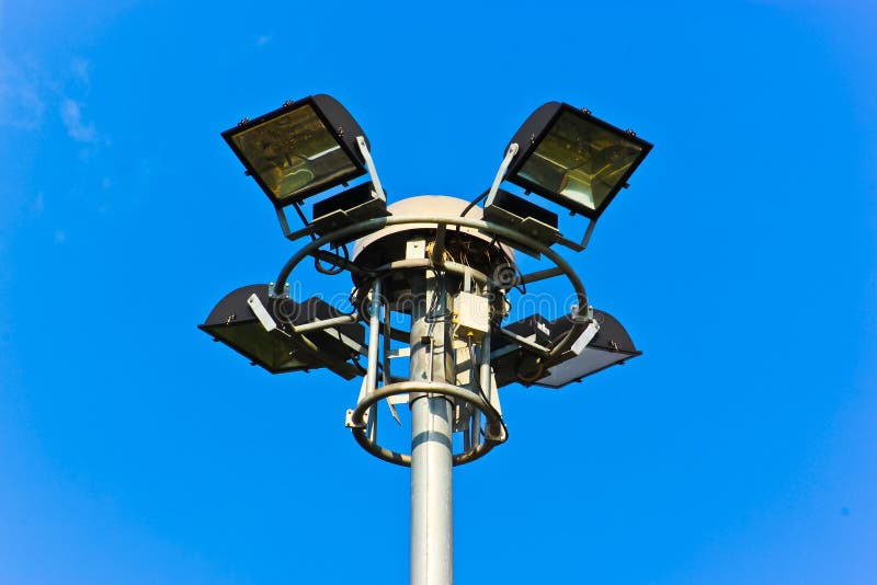 Light Pole On Blue Sky Background Stock Image - Image of football, game ...