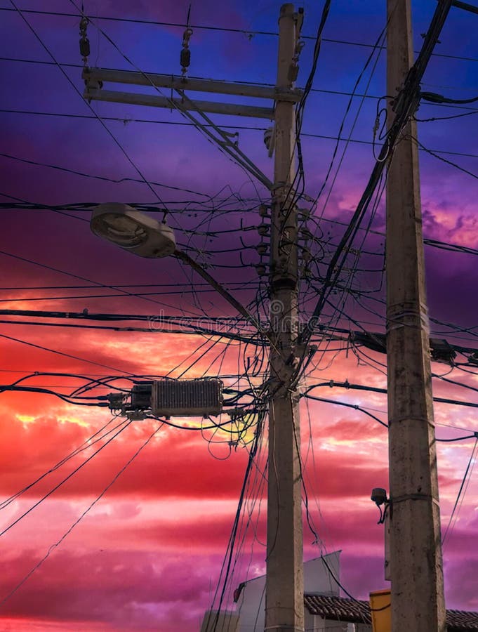 Light Pole Electrical Wires in a Jumble Mess Mexico Sunset Sky Stock ... Light Pole Electrical Wires in a Jumble Mess Mexico Sunset Sky Stock ...
