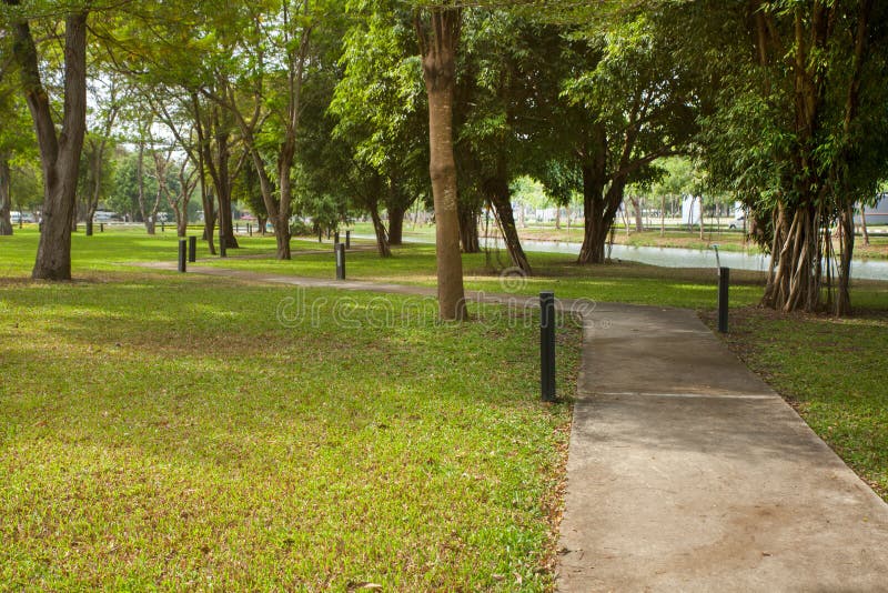 Light Pole with Footpath in the Park Stock Image - Image of lamp ...