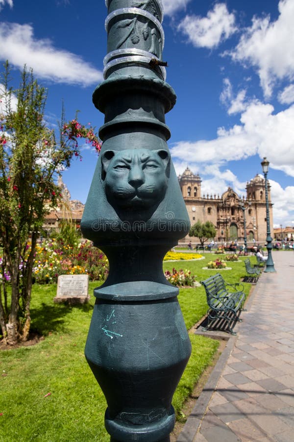 Light Pole with a Puma Sculpture in Cusco Peru. Stock Image - Image of ...