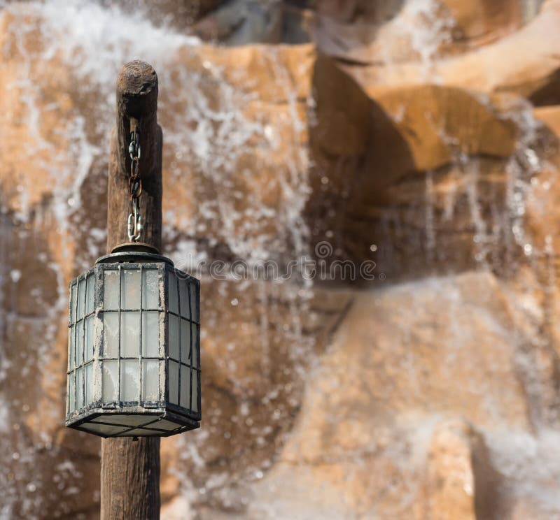 Light Post in Front of Waterfall. Stock Image - Image of water, front ...