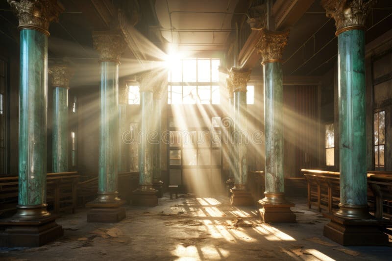 Light Pouring through Windows Onto Ornate Office Columns Stock Photo ...