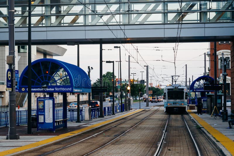 Light Rail Tracks and Modern Buildings at Main Street Square, in ...
