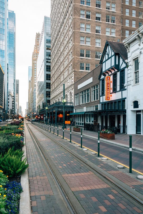 Light Rail Tracks and Modern Buildings at Main Street Square, in ...