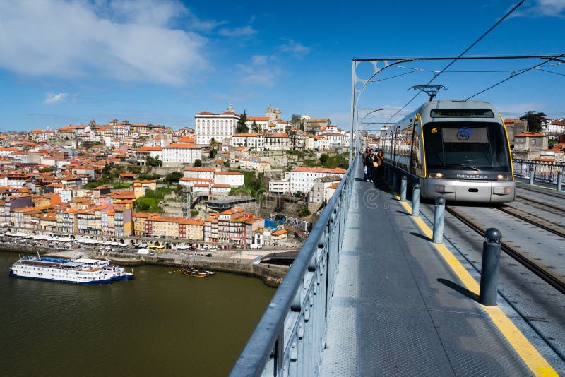 Light rail train in Oporto editorial stock image. Image of transit ...