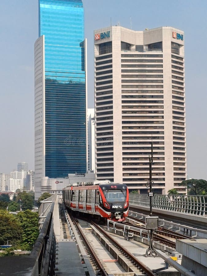 Light Rapid Transit (LRT) Train and Skyscraper Buildings in Jakarta ...
