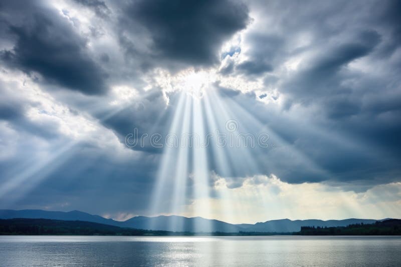Light Rays Breaking through Dark, Cloudy Sky Stock Illustration ...