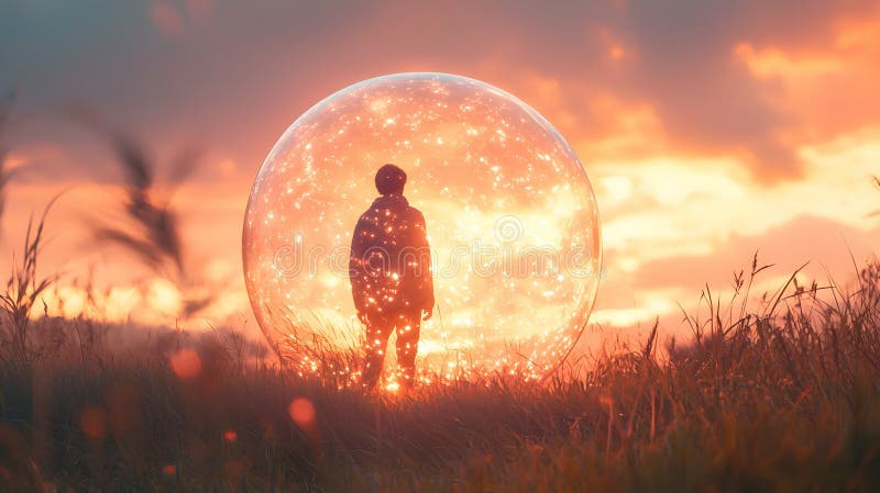 Light Rays Create Protective Bubble Around Person Stock Illustration ...