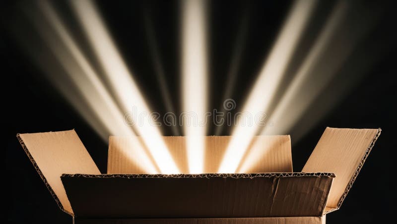 Light Rays Emanating from Open Cardboard Box Stock Photo - Image of ...