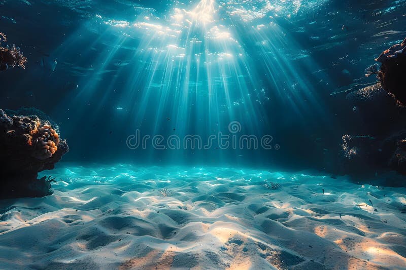 Light Rays Illuminate Sandy Ocean Floor Creating Tranquil Underwater ...