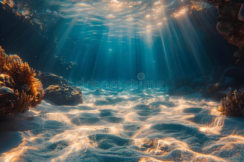 Light Rays Illuminate Sandy Ocean Floor in Tranquil Underwater Scene ...
