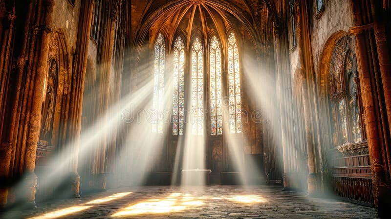 Light Rays Illuminate the Serene Interior of an Ancient Gothic ...
