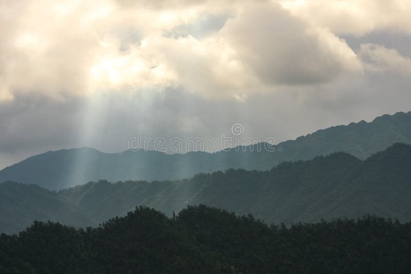 Light Rays Over Mountain Landscape Stock Photo - Image of scape ...