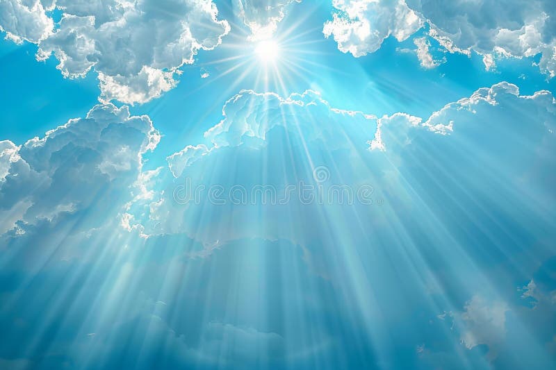 Light Rays Shining through Clouds, Blue Sky, Heavenly Background ...