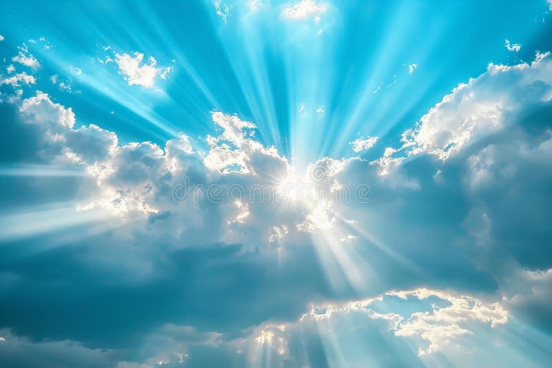 Light Rays Shining through Clouds, Blue Sky, Heavenly Background ...