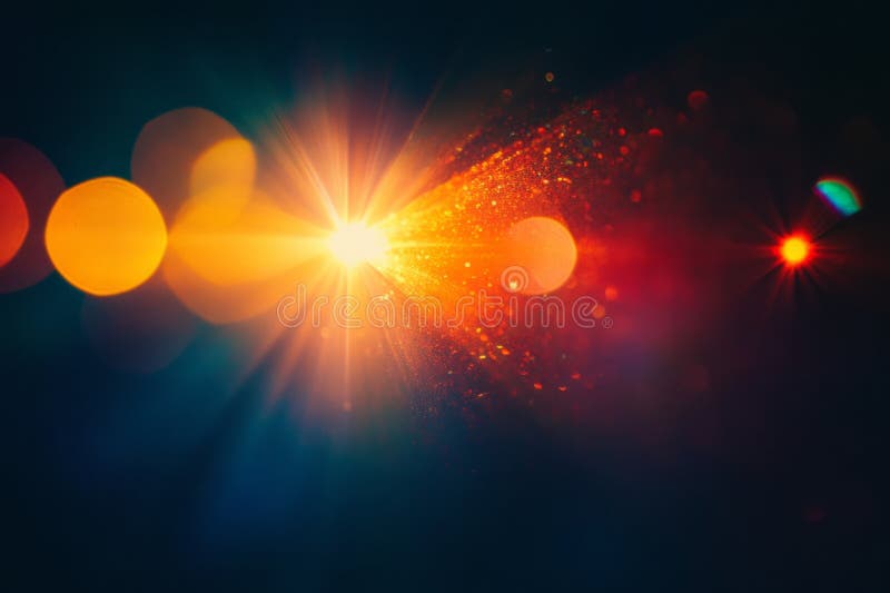 Light Rays Shining through Colorful Bokeh and Particles on a Dark ...