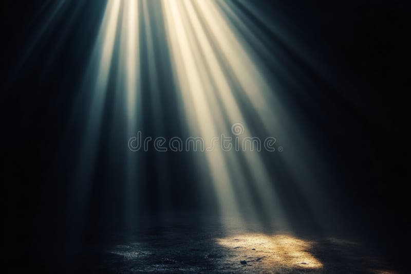 Light Rays Shining through Darkness Onto a Concrete Floor, Creating a ...