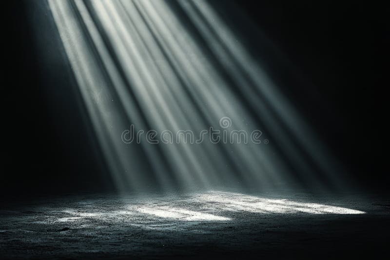 Light Rays Shining through Darkness Onto a Concrete Floor, Creating a ...
