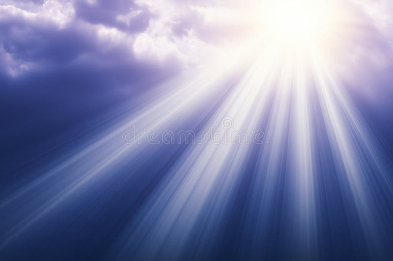 Abstract Background of Light Rays Shining through Purple Clouds in the ...
