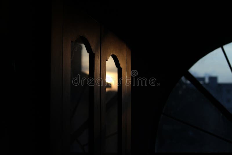 Light Reflection on a Window Glass Inside a Dark Room. Stock Photo ...