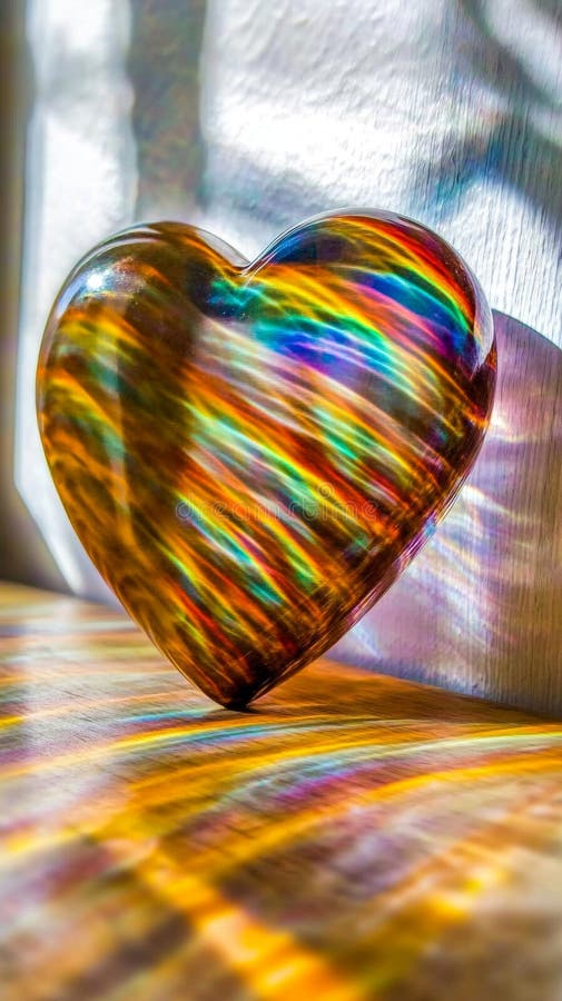Light Reflections Create Vibrant Rainbow Patterns through a Glass Heart ...