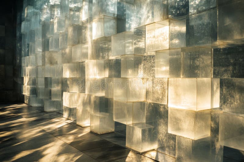 Light Reflections on Glass Blocks Creating Abstract Wall Design Stock ...
