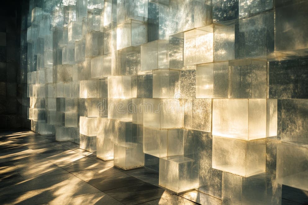 Light Reflections on Glass Blocks Creating Abstract Wall Design Stock ...